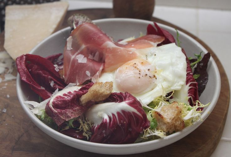 Olive Oil Poached Eggs with Italian Chicories and Speck Recipe on Food52