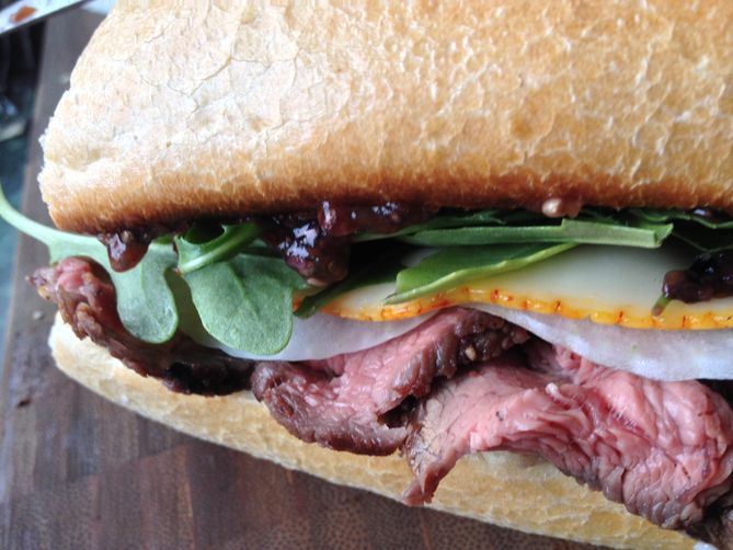Flat Iron Steak Sandwich With Blueberry Balsamic Ginger Jam Recipe On